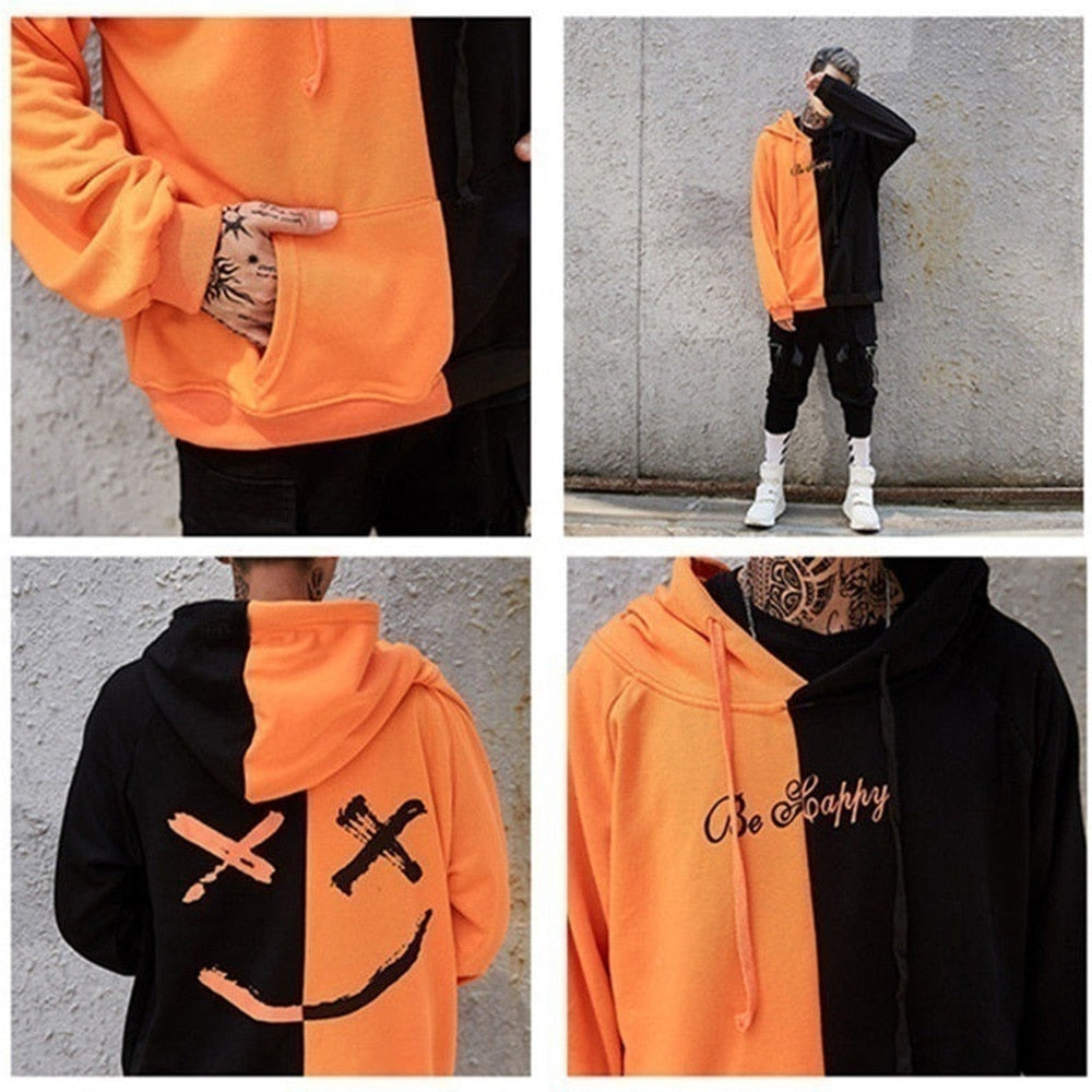 Men Hoodies Happy Smiling Face Print Kpop Hoodie Pullover Tanias